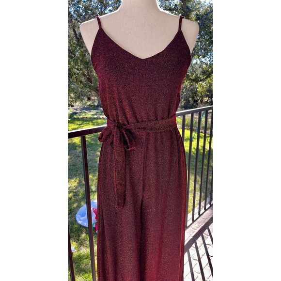 Mind Code | Pants & Jumpsuits | Mind Code Red Sparkle Metallic Jumpsuit ...